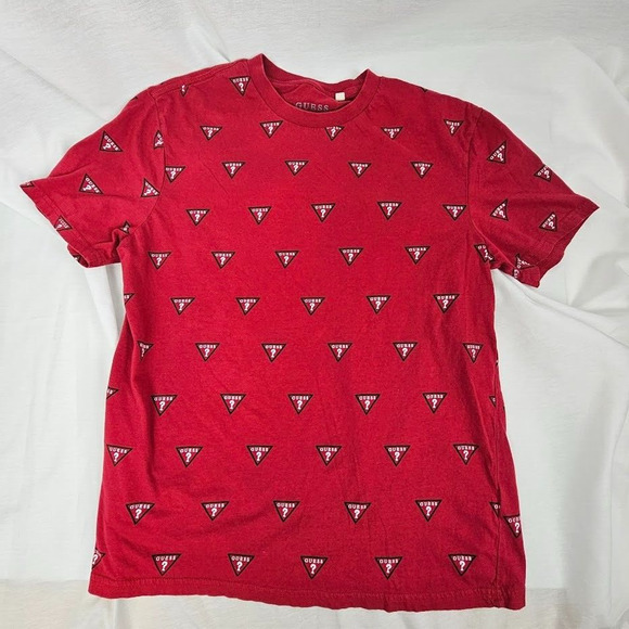 Guess | Tops | Guess Los Angeles Repeat Logo Red Tshirt Tee Crew Womens ...